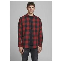 Jack & Jones Karohemd JACK & JONES "JJ JJEGINGHAM TWILL SHIRT L/", Herren, Gr. XS, N-Gr, rot (rot, schwarz), Web, Obermaterial: 100% Baumwolle, kariert, Hemden Karohemd