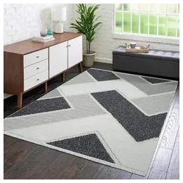 Teppich Carpet City "LINDO 8877", grau, B:120cm H:11mm L:170cm, Obermaterial: 100% Polyester, Teppiche, Teppich, Kurzflor, Hochtief-Muster/ 3D-Effekt, Fransen, Boho-Stil, Wohnzimmer