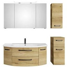 Badm&ouml;bel-Set SAPHIR "Serie 4010 4-teilig Keramik-Waschtisch mit LED-Spiegelschrank", braun (halifax eiche quer nachbildung), B:150,5cm H:200cm T:48cm, Holzwerkstoff, Kastenm&ouml;bel-Sets, Badm&ouml;bel-Set, Badezimmer Set mit Unterschrank, H&auml;ngeschrank, inkl. T&uuml;rd&auml;mpfer