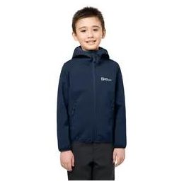 Softshelljacke Jack Wolfskin "FOURWINDS JACKET KIDS", Jungen, Gr. 128, blau (night blau), Softshell, Obermaterial: 100% Polyester. Futter: 100% Polyester. Futter 2: 100% Polyester. Innenseite: 100% Polyamid, hoch geschlossener Ausschnitt, eingefasste Kante, Jacken Softshelljacke