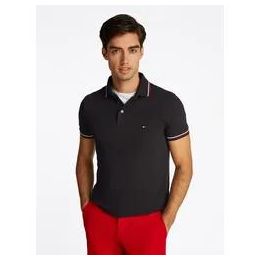 Poloshirt Tommy Hilfiger "TIPPED SLIM FIT POLO", Herren, Gr. M, schwarz, Jersey, Obermaterial: 96% Baumwolle, 4% Elasthan, slim fit, Shirts, mit Kontrast-Details