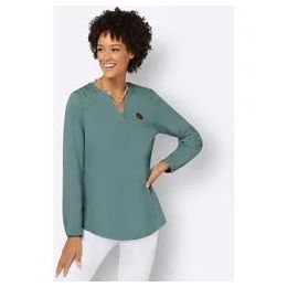Longbluse Casual Looks, Damen, Gr. 50, gr&uuml;n (jade), 100% Baumwolle, unifarben, Rundhals, Blusen Longbluse