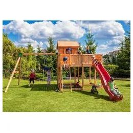 Spielturm Fungoo "My SPACE_XL Move+", braun (rot), Spielt&uuml;rme, KinderB:485cm H:305cm T:520cm, Holz, Metall, Polyethylen, mit Schaukel & Rutsche, B:485cm H:305cm T:520cm