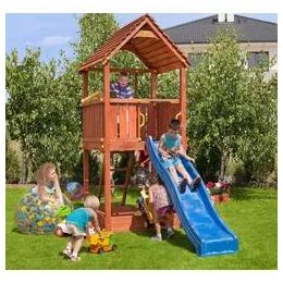 Spielturm Fungoo "JOY", braun (blau), Spielt&uuml;rme, KinderB:374cm H:293cm T:136cm, Holz, Metall, Polyethylen, mit Rutsche, B:374cm H:293cm T:136cm