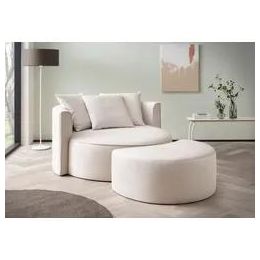 XXL-Sessel "ISALIE, Rundsessel mit Hocker, Lesesessel, Loveseat, Big-Sessel", beige (creme), B:153cm H:98cm T:208cm, LeGer Home by Lena Gercke, Sessel, XXL-Sessel, trendige Stoffe, 3 Zierkissen, gro&szlig;e Sitzfl&auml;che, Cord, Samt, Boucl&eacute;