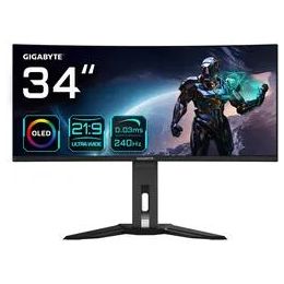 Gigabyte Curved-OLED-Monitor "MO34WQC2", Energieeffizienz: G (A-G), schwarz, Monitore