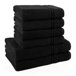 Handtuch Set HAMMETEX "6-teiliges Handtuch Set, 100% Baumwolle, Weich & Saugstark", schwarz, 6 Stk., Frottier, Frottier, Obermaterial: 100% Baumwolle, Handtuch-Sets, mit Bord&uuml;re, einfarbig, weich