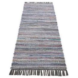 Teppich CarpetFine "Kelim Chindi, Wendeteppich", grau, B:75cm H:6mm L:200cm, Baumwolle, Polyester, Teppiche, Teppich, handgewebt, Fleckerlteppich mit Fransen, auch vielen in L&auml;ufergr&ouml;&szlig;en