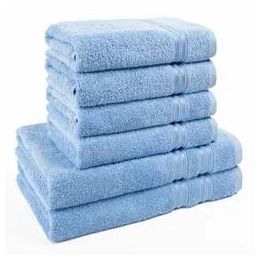 Handtuch Set HAMMETEX "6-teiliges Handtuch Set, 100% Baumwolle, Weich & Saugstark", blau (hellblau), 6 Stk., Frottier, Frottier, Obermaterial: 100% Baumwolle, Handtuch-Sets, mit Bord&uuml;re, einfarbig, weich