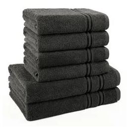 Handtuch Set HAMMETEX "6-teiliges Handtuch Set, 100% Baumwolle, Weich & Saugstark", grau (anthrazit), 6 Stk., Frottier, Frottier, Obermaterial: 100% Baumwolle, Handtuch-Sets, mit Bord&uuml;re, einfarbig, weich