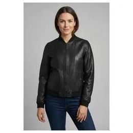 Lederjacke Mauritius "MWBjella", Damen, Gr. S, schwarz, Obermaterial: 100% Schafsleder. Futter: 100% Baumwolle. &Auml;rmelfutter: 100% Polyester, clean, unifarben, regular fit kurz, eingesetzt Strickbund, Jacken, mit Stehkragen, Rei&szlig;verschluss, Strickb&uuml;ndchen