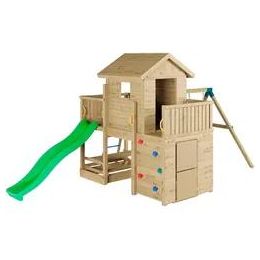 Spielturm FUNGOO "Multifort, mit Haus, Veranda, Rutsche und Schaukel", beige (natur), Spielt&uuml;rme, KinderB:558cm H:275cm T:301cm, Holz, Made in Europe, B:558cm H:275cm T:301cm, Topseller
