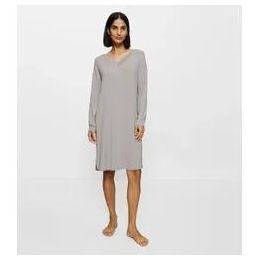 Nachthemd Triumph "Timeless Sensuality NDK LSL", Damen, Gr. 42, N-Gr, grau (silent grau), Single Jersey, 94% Modal, 6% Elasthan, unifarben, bequem knieumspielend, V-Ausschnitt, Kleider Nachthemd, atumgsaktiv und weich