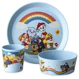 Kindergeschirr-Set Koziol "Kleiner Teller + Schale + Becher CONNECT GROW PAW PATROL", blau (organic sky blau paw patrol), 3 Stk., Kunststoff, Geschirr-Sets, 100% melaminfrei & recycelbar, CO2 neutral in Deutschland produziert