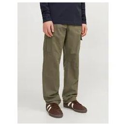 Jack & Jones Cargohose JACK & JONES JUNIOR "JPSTKANE praktisch, pflegeleicht, l&auml;ssig", Jungen, Gr. 146, N-Gr, gr&uuml;n (olive night), Web, Obermaterial: 100% Baumwolle, unifarben, relaxed fit kn&ouml;chellang, Hosen Cargohose, unifarben, modisch, relaxed fit, Web