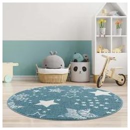 Kinderteppich Carpet City "Anime9387", blau, H:11mm &Oslash;:120cm, Polypropylen (PP), Teppiche, Kinderteppich, Sternen-Teppich, Weicher Flor, Pflegeleicht, Kinderzimmer