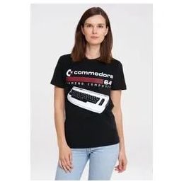 T-Shirt logoshirt "Commodore - Gaming Computer", Damen, Gr. XS, schwarz, 100% Baumwolle, bedruckt, unifarben, normal, Rundhals, Shirts T-Shirt, mit coolem Print
