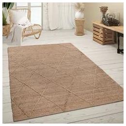 Teppich Paco Home "Skive 685", beige (natur), B:60cm H:13mm L:100cm, Jute, Teppiche, Teppich, handgeflochten, Rauten Muster, Naturfaser, auch als L&auml;ufer