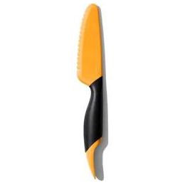 Obstschneider OXO GOOD GRIPS, orange, B:4cm L:25cm, Edelstahl, K&uuml;chenschneider, Obstschneider, Mangoschneider mit Portionierer und Riffelmesser