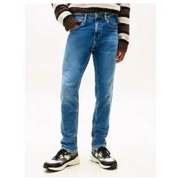 Tommy Hilfiger Gerade Jeans TOMMY JEANS "Scanton Slim", Herren, Gr. 34, L&auml;nge 32, blau (denim medium), Denim/Jeans, Obermaterial: 98% Baumwolle, 2% Elasthan, slim fit lang, Jeans, Mit Markenlabel aus Leder hinten