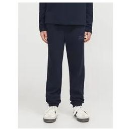 Jack & Jones Sweathose JACK & JONES JUNIOR "JPSTGORDON JJNEWSOFT SWEAT PANT NOOS JNR", Jungen, Gr. 128, N-Gr, blau (navy blazer print:tonal), Jersey, Obermaterial: 70% Baumwolle, 30% Polyester, bedruckt, slim fit kn&ouml;chellang, Hosen Sweathose