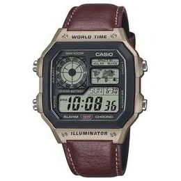 Chronograph, braun, bronzefarben, Casio TIMELESS COLLECTION, Armbanduhren, Herren, Chronograph, Quarzuhr, Armbanduhr, Herrenuhr, Lederarmband, Digitaluhr