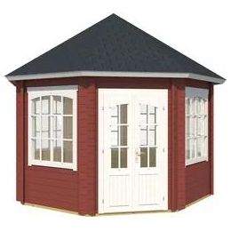 Pavillon Lasita Maja "Jamaica", rot (rot, naturbelassen), B/H/T: 389,4cm x 3.454cm x 389,4cm, Pavillons, BxT: 389,4x389,4 cm, Fichtenholz