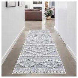 Hochflor-Teppich Carpet City "Focus 3022", grau, B:80cm H:20mm L:300cm, Polypropylen, Teppiche, L&auml;ufer, Boho, Hochtief-Muster/ 3D-Effekt, f&uuml;r Wohnzimmer, Schlafzimmer