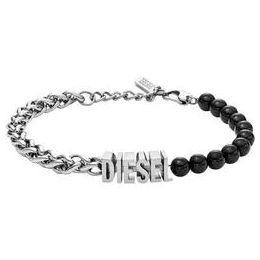 Armband Diesel "Schmuck Geschenk Edelstahl Armschmuck Armkette FONT", schwarz (edelstahlfarben, schwarz, schwarz), Armb&auml;nder, Damen, 21,5cm, Edelstahl, Armband, mit Achat