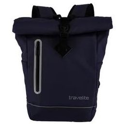 Freizeitrucksack Travelite "BASICS Roll-Up Rucksack aus Plane", Gr. B/H/T: 26cm x 60cm x 15cm, blau (marine), Polyester, unifarben mit Farbeins&auml;tzen, Rucks&auml;cke Freizeitrucksack, mit variablem Roll-Up-Verschluss