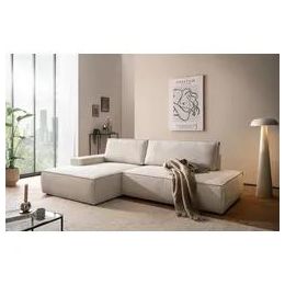 Ecksofa Home Affaire "SHERWOOD, Schlafsofa in L-Form offen (275cm), Cord, Leinenoptik", beige (hellbeige), B:275cm H:85cm T:167cm, 100% Polyester, Sofas, Ecksofa, Schlaffunktion und Bettkasten, Kedernaht, hoher Sitz- & Liegekomfort