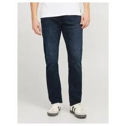 Jack & Jones Regular-fit-Jeans JACK & JONES "JJICLARK im Used-Look, Stretchkomfort und niedrige Leibh&ouml;he", Herren, Gr. 34, L&auml;nge 34, blau (blau, denim), Denim/Jeans, Obermaterial: 98% Baumwolle, 2% Elasthan, Abriebeffekte, regular fit lang, Jeans, Baumwollmischung, regular fit