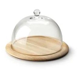 K&auml;seglocke CONTINENTA, beige (natur, transparent), H:19,5cm &Oslash;:33cm, Glas, Holz, Servierglocken, 2-teilig