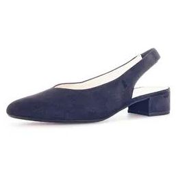 Slingpumps Gabor, Damen, Gr. 38,5, blau (nachtblau), Ziegenveloursleder, unifarben, Schuhe Slingpumps, Blockabsatz, Abendschuh, Sommerschuh mit elastischem Riemchen