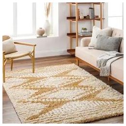 Hochflor-Teppich LIVABLISS "SMOLENSK", wei&szlig; (beige, wei&szlig;), B:160cm H:52mm L:220cm, Kunstfaser, Teppiche, Flauschig, Langflor, Weich, Boho Wohnzimmerteppich, Grau