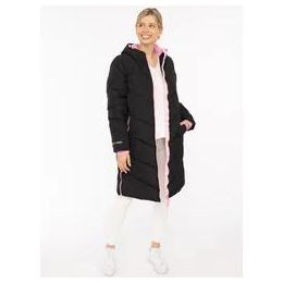 Steppmantel Zwillingsherz "Happy Vibes", Damen, Gr. XXL, schwarz, Canvas, Obermaterial: 100% Polyester, kontrastfarbene Details, unifarben, weit knielang, ohne Ausschnitt, angesetztes B&uuml;ndchen kontrastfarben, M&auml;ntel Steppmantel, Print an Kapuze, farbigen Details und Zippern
