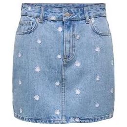 Jeansrock Only "ONLSTELLA DAISY SHORT SKIRT DNM AZG", Damen, Gr. XS (34), blau (light blau denim detail:daisy emb), Denim/Jeans, Obermaterial: 100% Baumwolle, kurz, R&ouml;cke Jeansrock