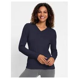V-Ausschnitt-Pullover Casual Looks "Pullover", Damen, Gr. 44, blau (marine), 100% Baumwolle, unifarben, Pullover