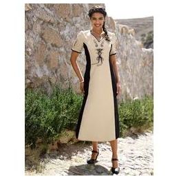 Trachtenkleid Classic Basics "Trachtenkleid", Damen, Gr. 54, Normalgr&ouml;&szlig;en, beige (sand, schwarz), 50% Baumwolle, 50% Polyester, gemustert, mehrfarbig, lang, herzf&ouml;rmiger Ausschnitt, Kleider