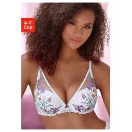 Push-up-BH Lascana "Maria", Damen, Gr. 80, Cup B, bunt (wei&szlig;, bunt), Netz, Obermaterial: 66% Polyamid, 32% Polyester, 2% Elasthan, BHs Push-up-BH, mit bunten Blumen aus Stickereispitze, im High-Apex Design, Dessous