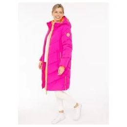 Steppmantel Zwillingsherz "Happy Vibes", Damen, Gr. XXL, pink (magenta), Canvas, Obermaterial: 100% Polyester, kontrastfarbene Details, unifarben, weit knielang, ohne Ausschnitt, angesetztes B&uuml;ndchen kontrastfarben, M&auml;ntel Steppmantel, Print an Kapuze, farbigen Details und Zippern