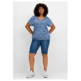 Jeansbermudas sheego, Damen, Gr. 48, Normalgr&ouml;&szlig;en, blau (blau denim), 99% Baumwolle, 1% Elasthan, unifarben, kurz, Jeans