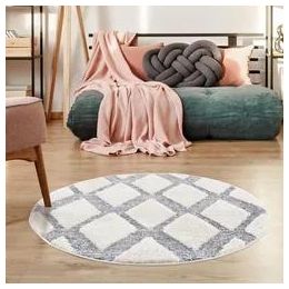 Hochflor-Teppich Carpet City "Focus 4497", grau, H:20mm &Oslash;:120cm, Polypropylen, Teppiche, Boho-Teppich, Hochtief-Muster/ 3D-Effekt, f&uuml;r Wohnzimmer, Schlafzimmer