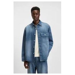 HUGO BOSS Jeanshemd HUGO BLUE "Ebolt", Herren, Gr. XL, N-Gr, blau (medium blau427), Denim/Jeans, Obermaterial: 100% Baumwolle, unifarben, oversize h&uuml;ftlang, 1-Knopf-Manschette, Hemden Jeanshemd, aus gestreiftem Denim