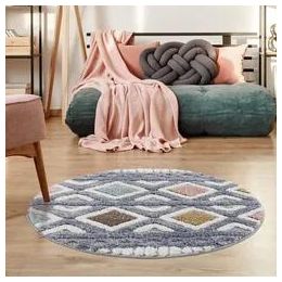 Hochflor-Teppich Carpet City "Focus 3382", bunt (mehrfarbig), H:20mm &Oslash;:120cm, Polypropylen, Teppiche, Boho-Teppich, Hochtief-Muster/ 3D-Effekt, f&uuml;r Wohnzimmer, Schlafzimmer