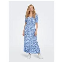 Maxikleid Only "ONLCHIANTI S/S LONG DRESS WVN NOOS", Damen, Gr. L (40), N-Gr, blau (marina), Web, Obermaterial: 100% Viskose, bedruckt, regular fit kn&ouml;chellang, V-Ausschnitt, Kleider Maxikleid, Viskose, regular fit