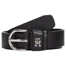 Lederg&uuml;rtel Tommy Hilfiger "ESSENTIAL EFFORTLESS 2.5 cm breit SILVER", Damen, Gr. 110, schwarz, Rindsleder, unifarben, G&uuml;rtel Lederg&uuml;rtel, Einfachdornschlie&szlig;e, Metallemblem