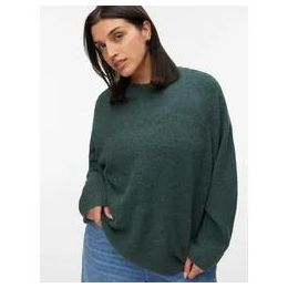 Strickpullover Vero Moda CURVE "VMCBOOM LS O-NECK PULLOVER GA NOOS CUR", Damen, Gr. M, gr&uuml;n (balsam gr&uuml;n detail:melange), Strick, Obermaterial: 85% Polyester, 7% Polyacryl, 5% Wolle, 3% Elasthan, meliert, loose fit normal, Rundhals, Rippstrickb&uuml;ndchen, Pullover Strickpullover