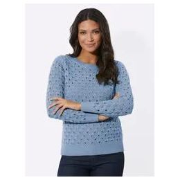 Ajourpullover Classic Basics "Ajour-Pullover", Damen, Gr. 54, blau (bleu), 100% Polyacryl, gemustert, unifarben, Pullover