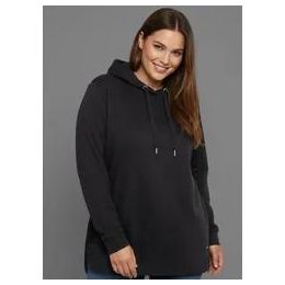 Kapuzensweatshirt LAURA SCOTT CURVE, Damen, Gr. 40/42, schwarz, angeraute Sweatware, Obermaterial: 80% Baumwolle, 20% Polyester, clean, unifarben, Basic, Basic h&uuml;ftbedeckend, B&uuml;ndchen, Sweatshirts, im Oversized Look aus weicher Baumwolle &ndash; GROSSE GR&Ouml;SSEN